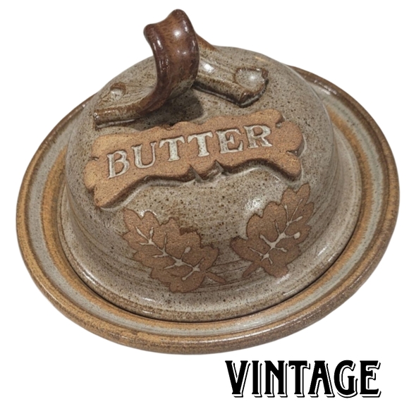 Flangilla | Kitchen | Vintage Stoneware Round Butter Dish Rustic Brown ...